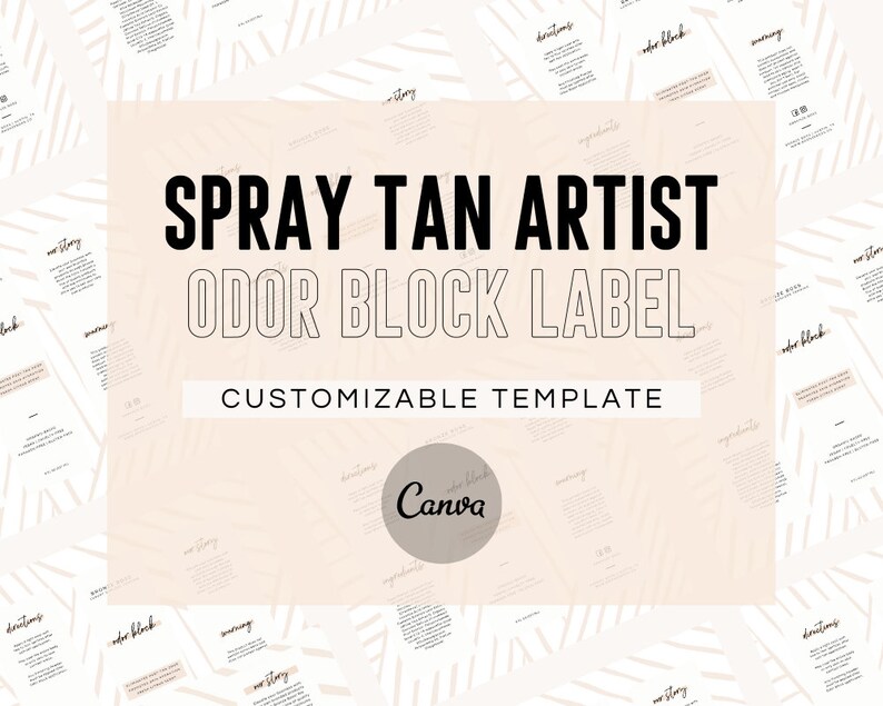 Spray Tan Artist Product Label Template Editable Odor Block - Etsy