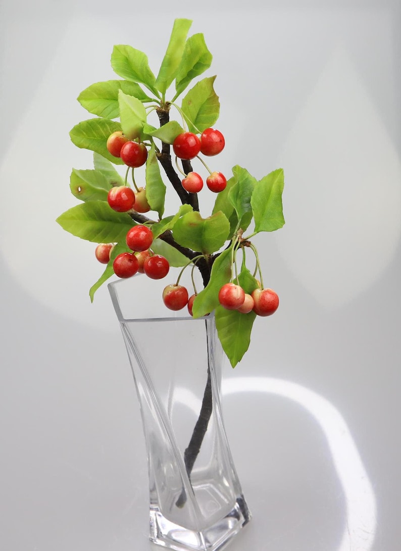 Realistic Cherry Branch Handmade From Cold Porcelain Clay Lifelike ...