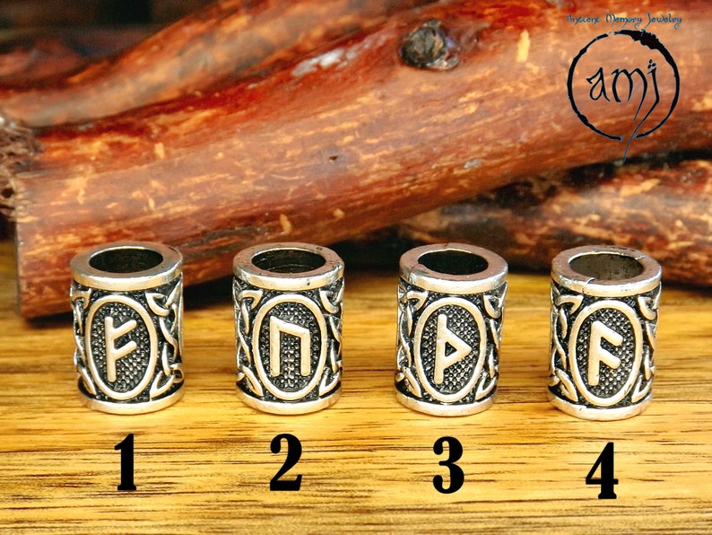 Pagan beard bead ring ancient runes jewelry Futhark runic | Etsy