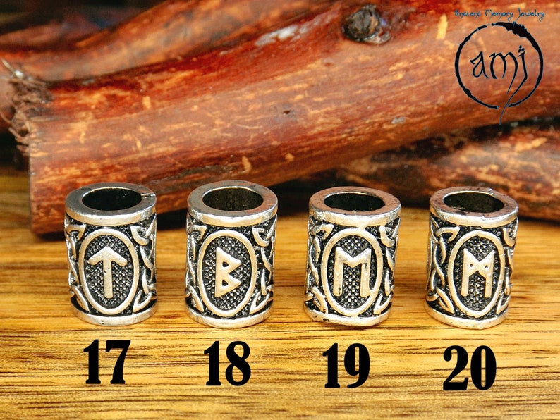 Pagan beard bead ring ancient runes jewelry Futhark runic | Etsy