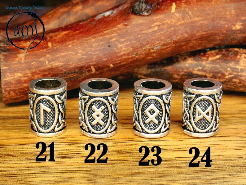 Pagan beard bead ring ancient runes jewelry Futhark runic | Etsy