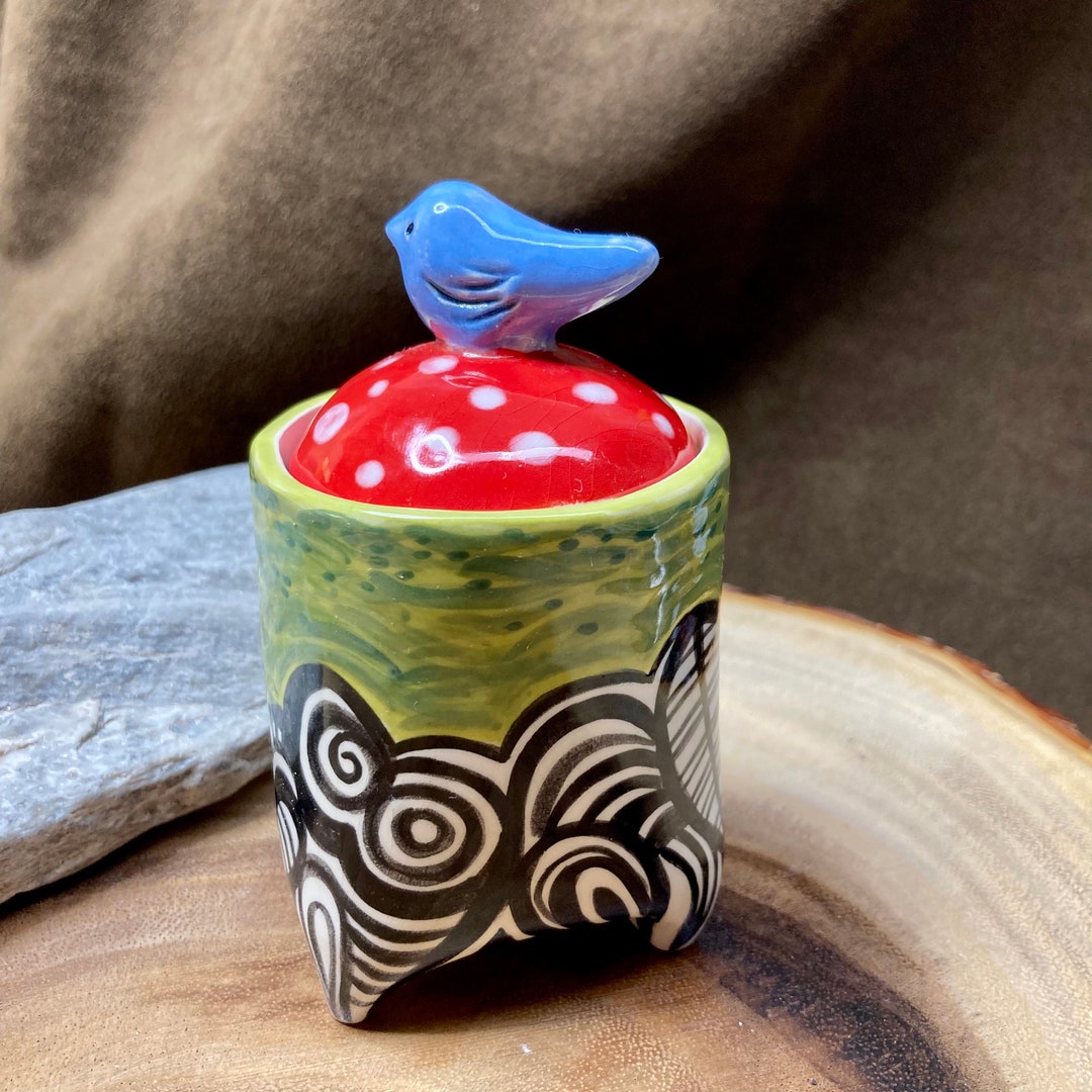 Handbuilt Clay Stash Jar With Blue Bird - Etsy