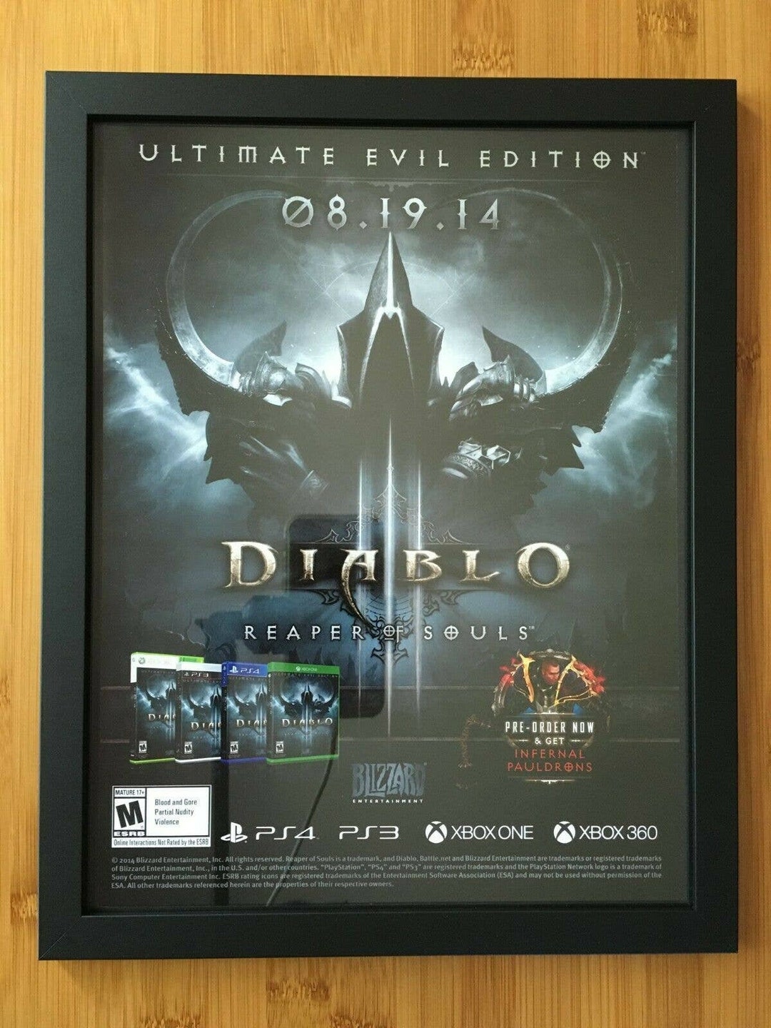 Diablo III 3 Reaper of Souls Framed Print Ad/poster Official PS4 Xbox ...