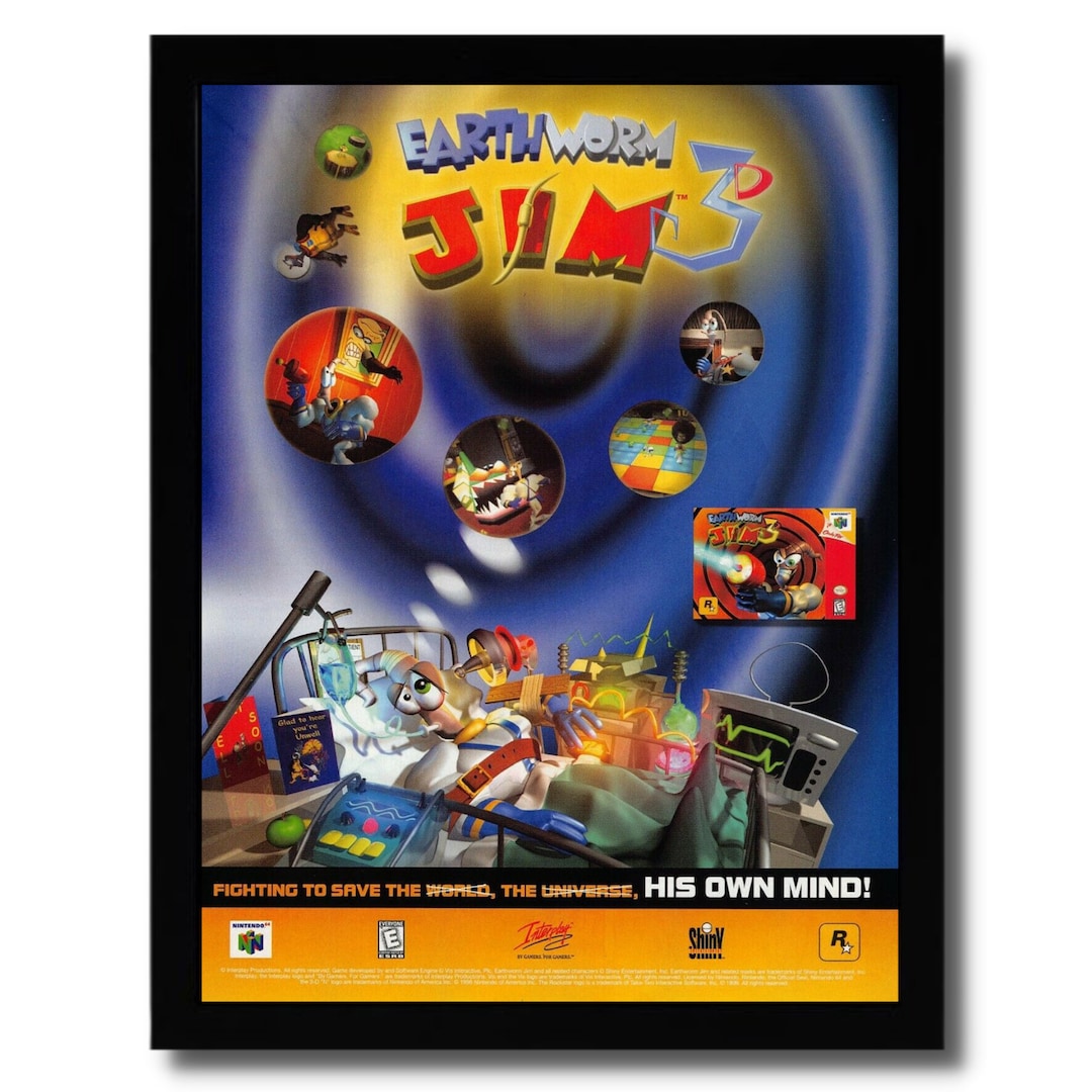 1999 Earthworm Jim 3D Framed Print Ad/poster Original N64 Doug Tennapel ...