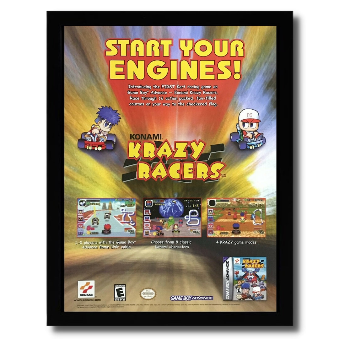 2001 Krazy Racers Framed Print Ad/poster Official KONAMI GBA Video Game ...