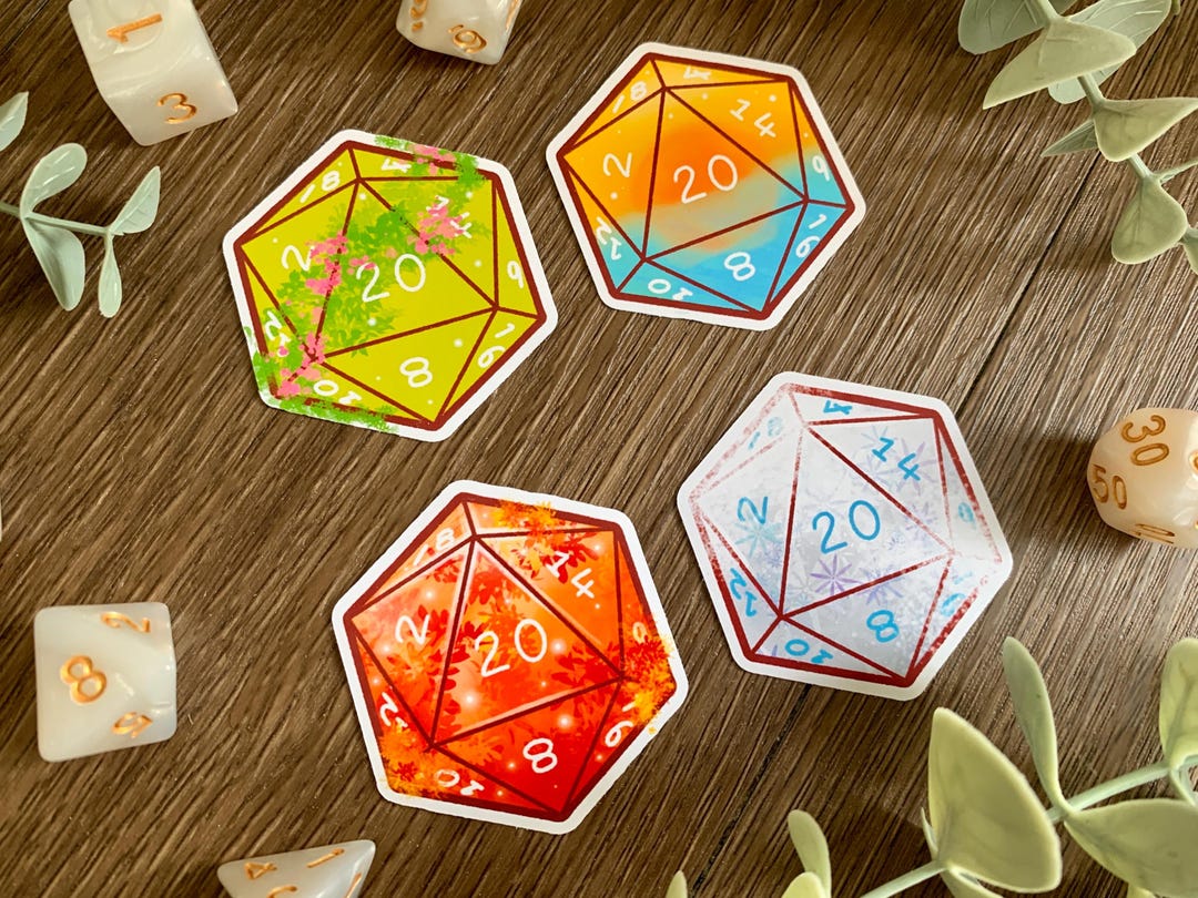 D20 Dice Sticker | Seasons | Dnd Fantasy Journal, Laptop & Water Bottle ...