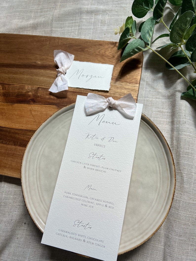 Ribbon Menu, Personalised Name Tags, Wedding Menu, Menu Cards, Menu ...