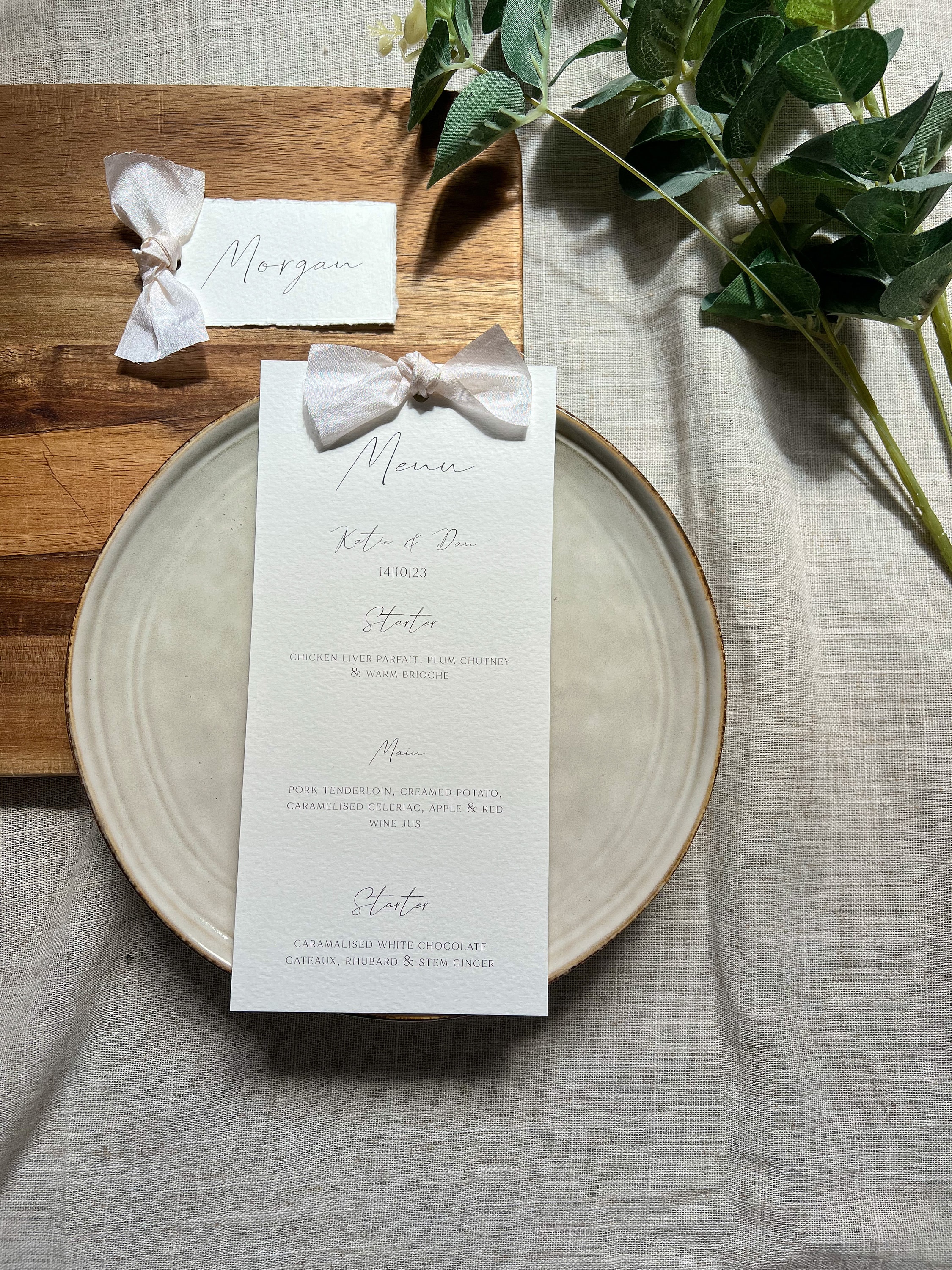 Ribbon Menu, Personalised Name Tags, Wedding Menu, Menu Cards, Menu ...