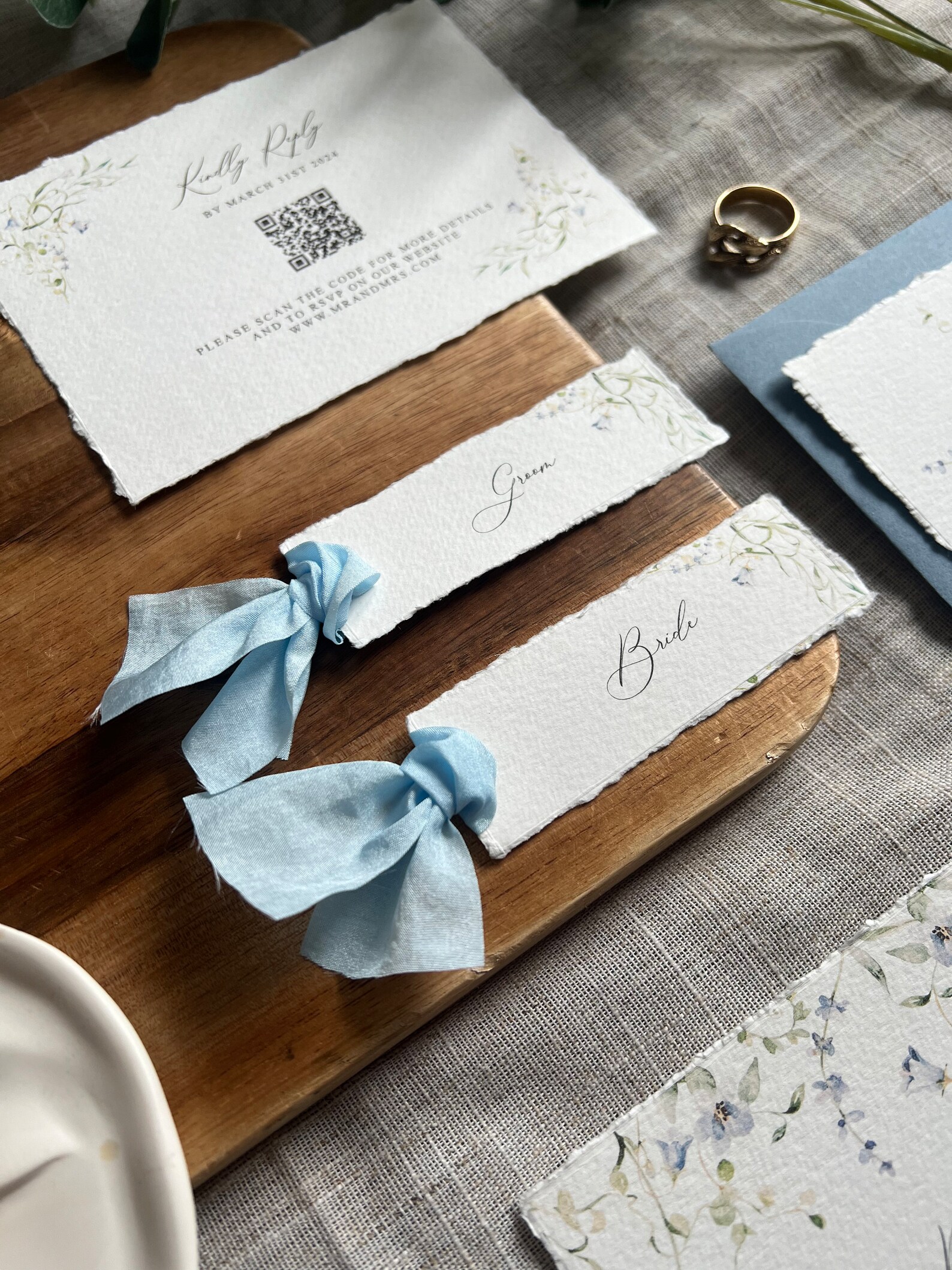 Floral Ribbon Place Cards, Floral Wedding, Wildflower Place Card, Table ...