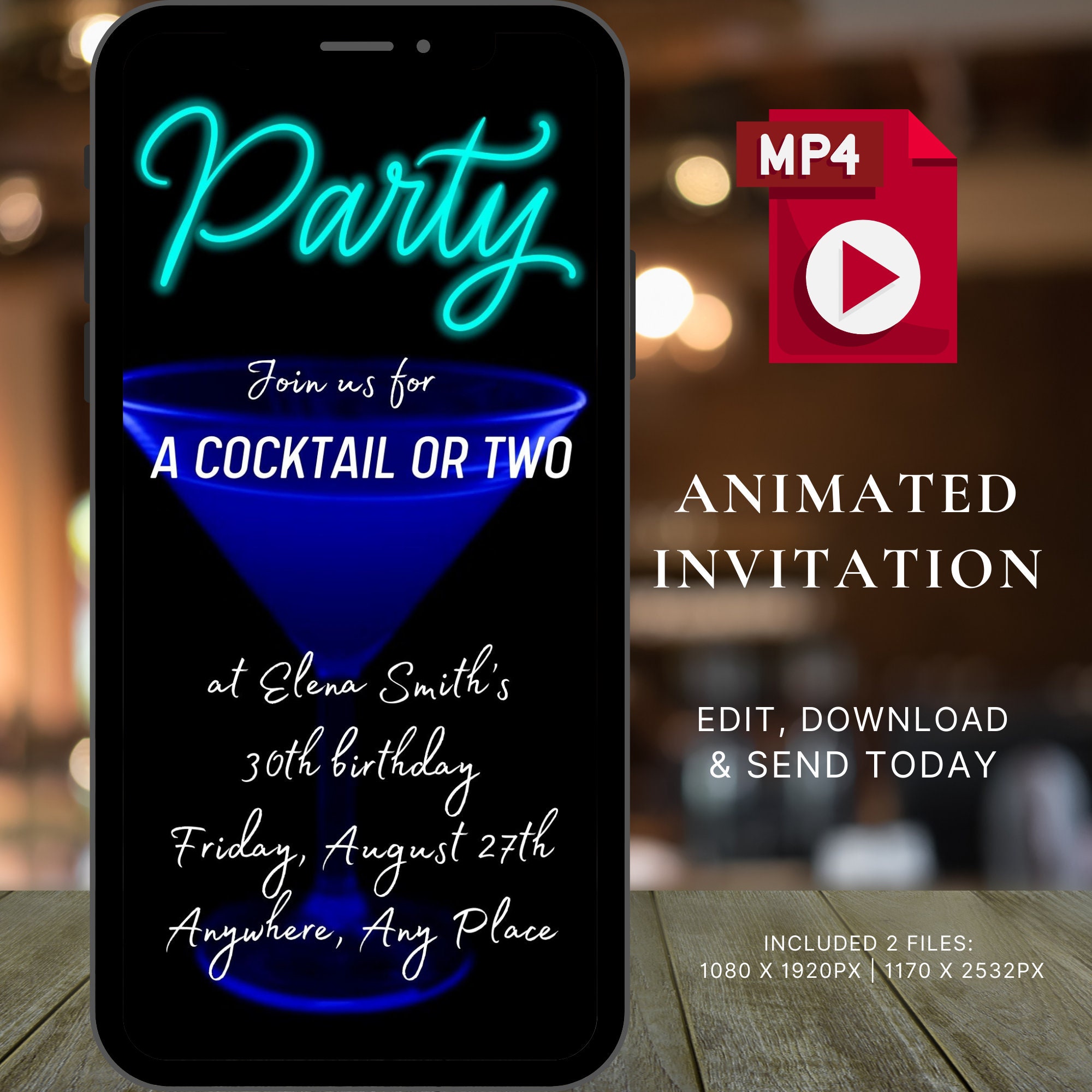 Whatsapp Birthday Invite Animated Party Invitation Cocktail Birthday ...