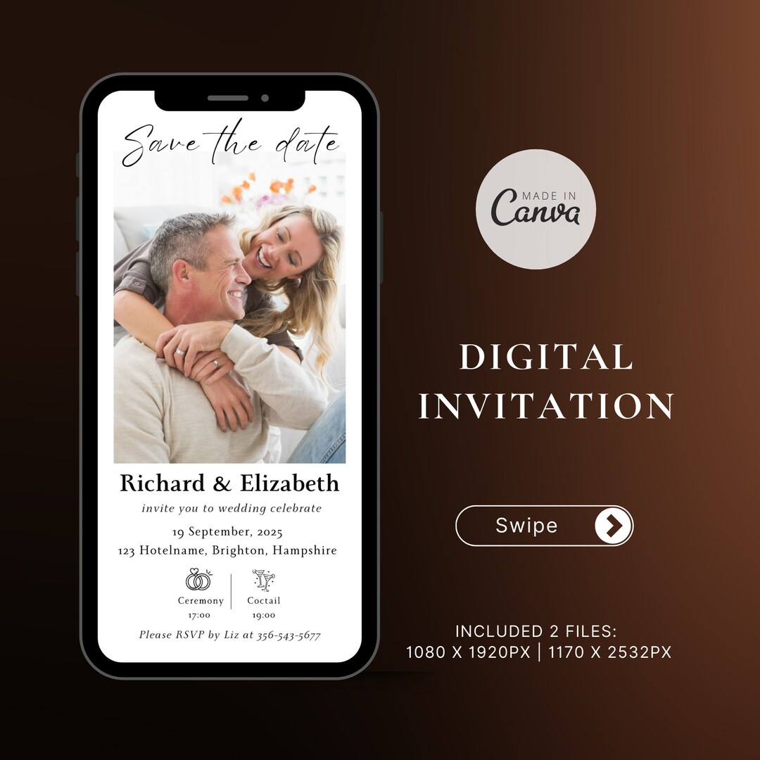 Digi Save Date Wedding Card Instant Downloid Photo Invitation RSVP ...