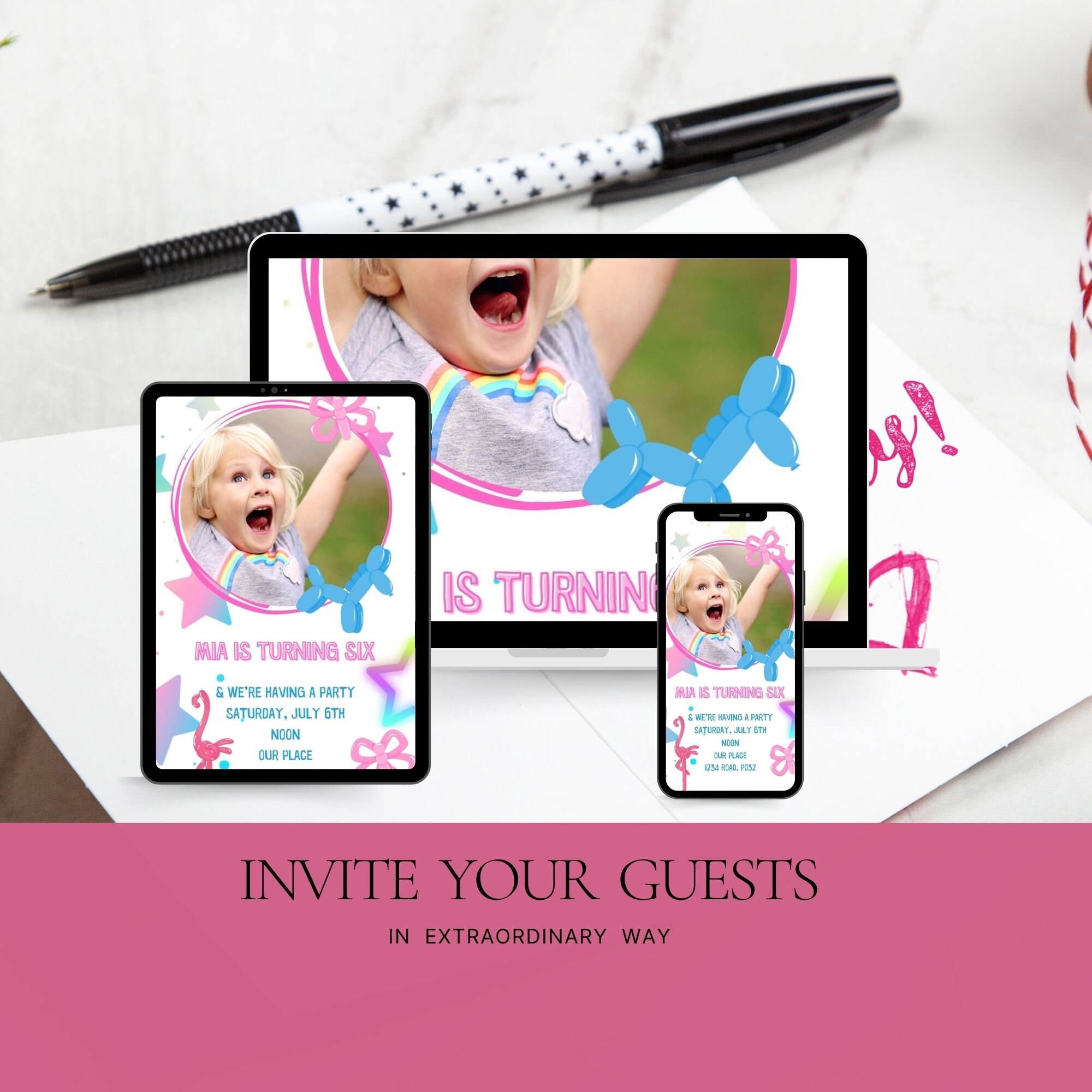 Electronic Birthday Invitation Girl Photo Party Message Digital ...