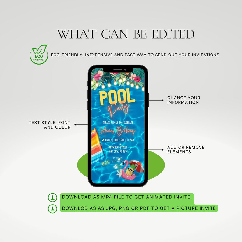 Blue Pool Party Birthday Invitation Animated Neon Beach Theme Tropical ...