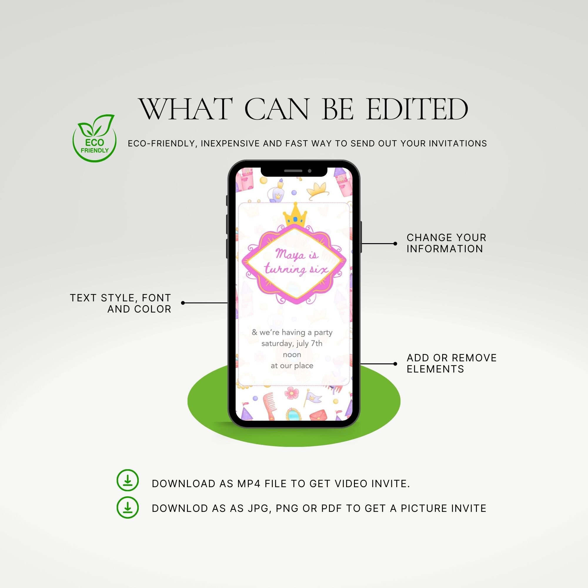 Editable Digital Invitation for Smartphone Editable Evite Send by Phone ...