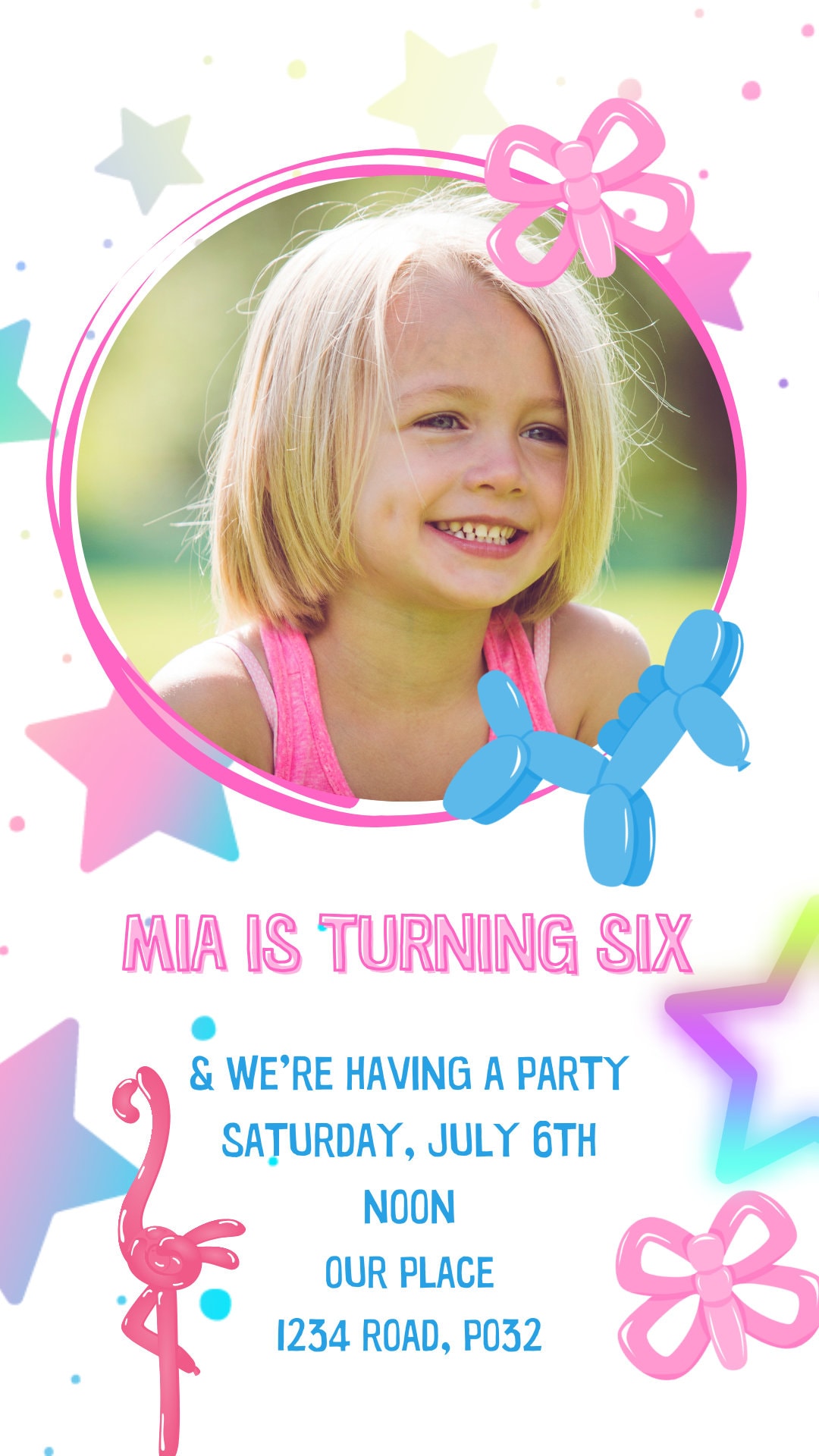 Electronic Birthday Invitation Girl Photo Party Message Digital ...