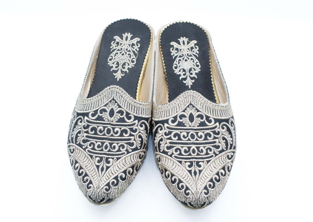 Embroidered Mules Shoes for Women, Moccasins Women, Moroccan Shoes ...