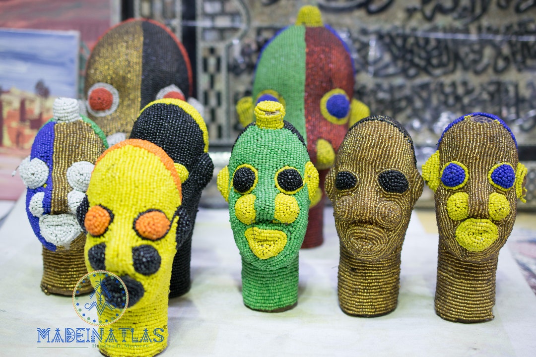 African Beaded Head, Bamileke Head From Cameroon, African Statue ...