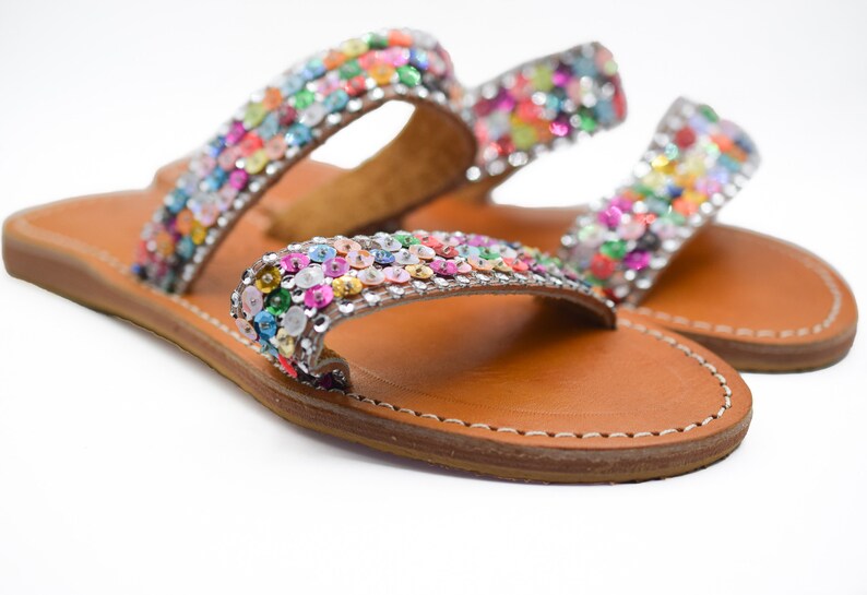 Morocco Beaded Sandals, Handmade Women Rhinestones Sandals, Moroccan ...