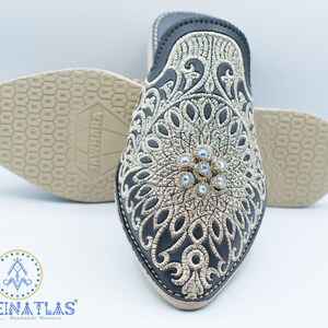 Leather Embroidered Mules for Women, Comfy Black Moccasin Slippers ...