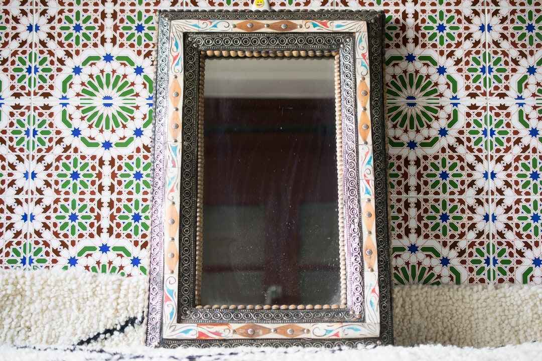 Morocco Mirror, Arabic Decor, Bone Inlay Mirror, Boho Art Deco Mirror ...