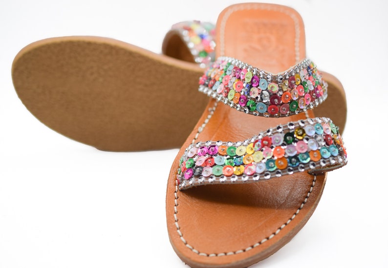 Morocco Beaded Sandals, Handmade Women Rhinestones Sandals, Moroccan ...