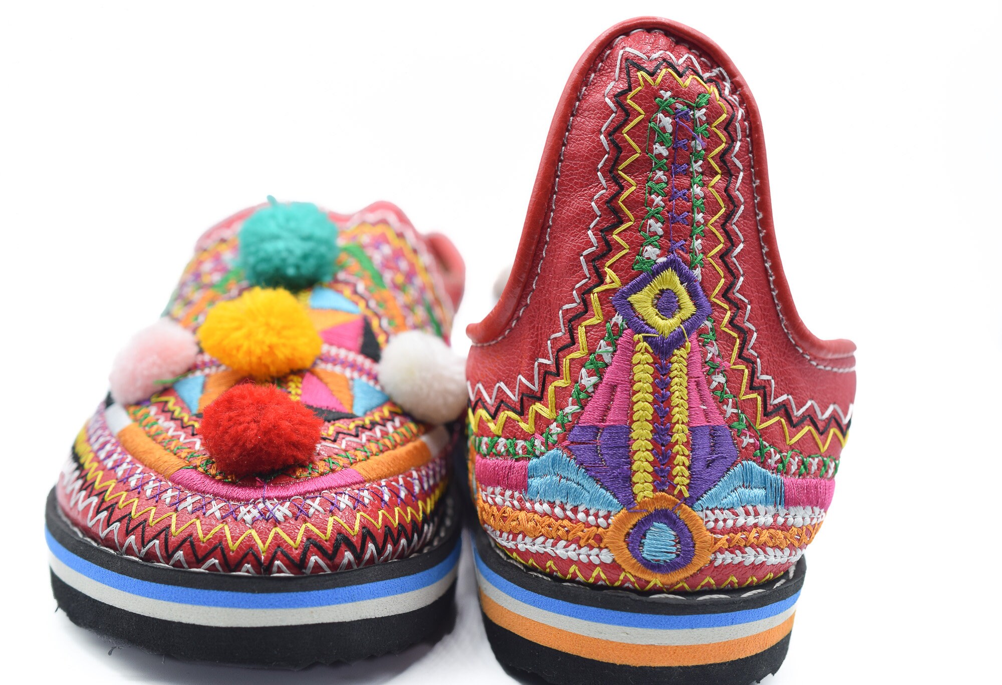 Moroccan Amazigh Embroidered Sheepskin Slipper, Handmade Berber Fuzzy ...