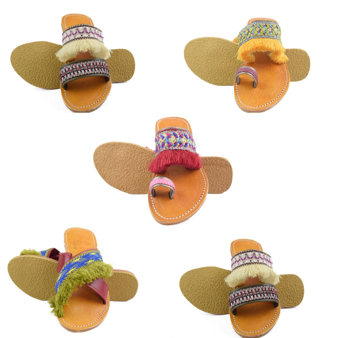 Sandálias femininas marroquinas, sandálias de pele, sandálias de praia fofas, sandálias ...