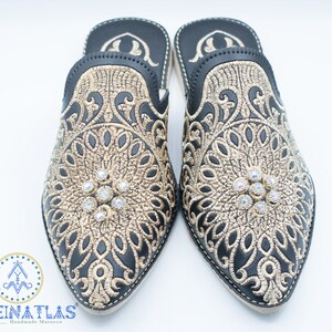 Leather Embroidered Mules for Women, Comfy Black Moccasin Slippers ...