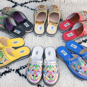 Berber Moroccan Slippers, Embroidered Moroccan Shoes, Moroccan Babouche ...
