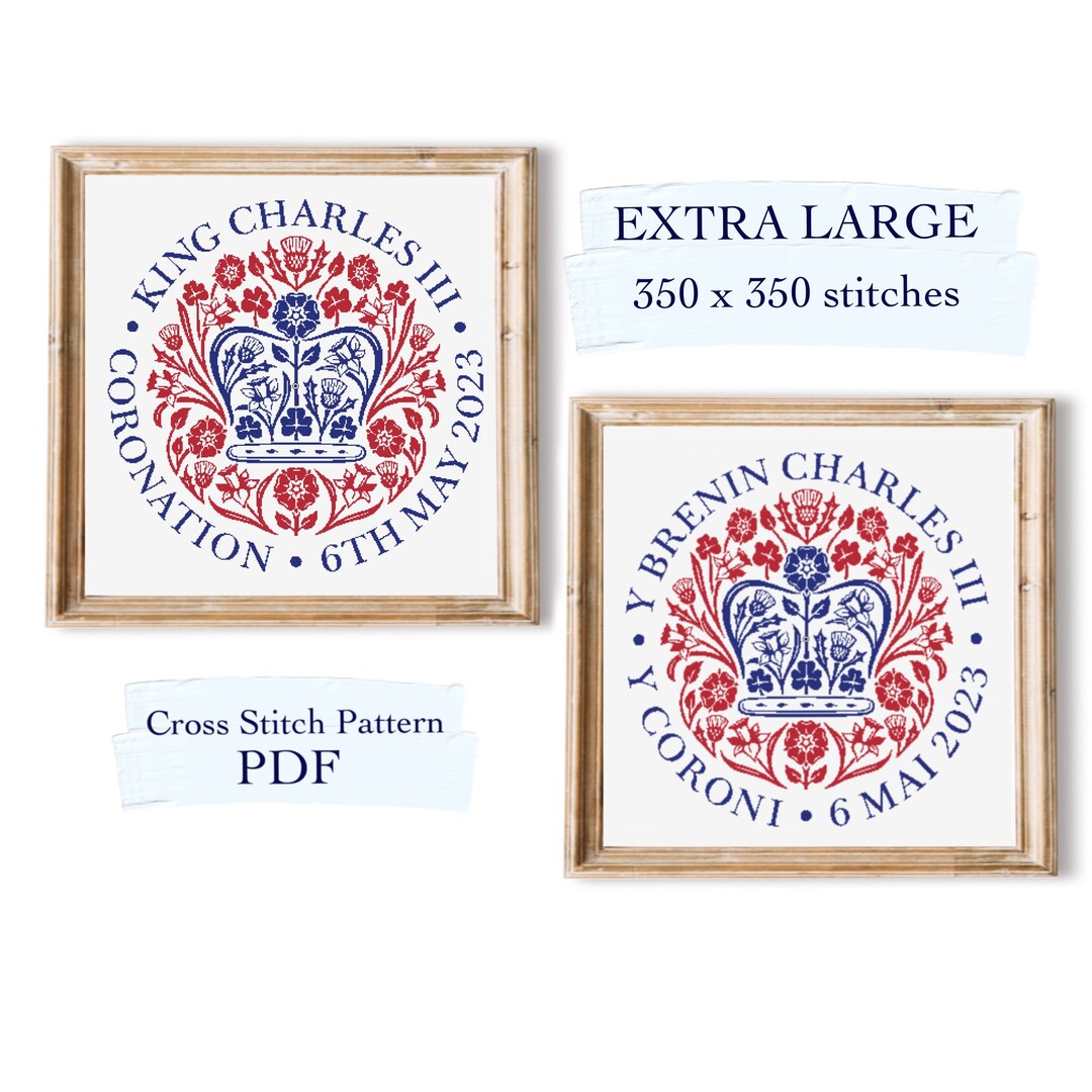 King Charles III Coronation 2023 Emblems, Cross Stitch Pattern, Cross ...