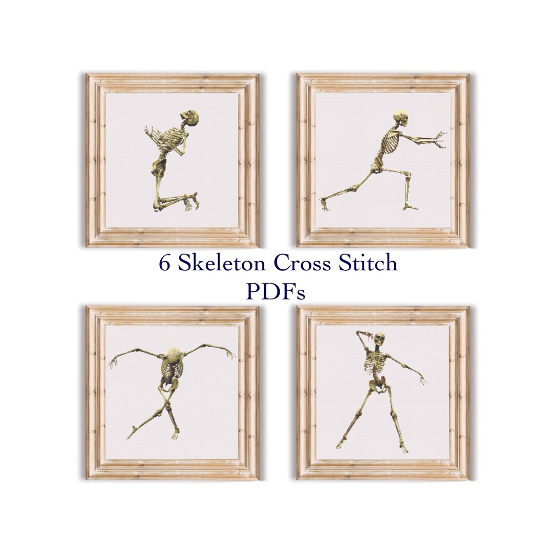 6 Skeleton Cross Stitch Patterns, Cross Stitch Charts, PDF Download ...
