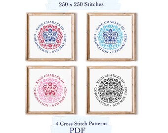 King Charles III Coronation 2023 Emblem, 5 Cross Stitch Patterns, Pdf ...