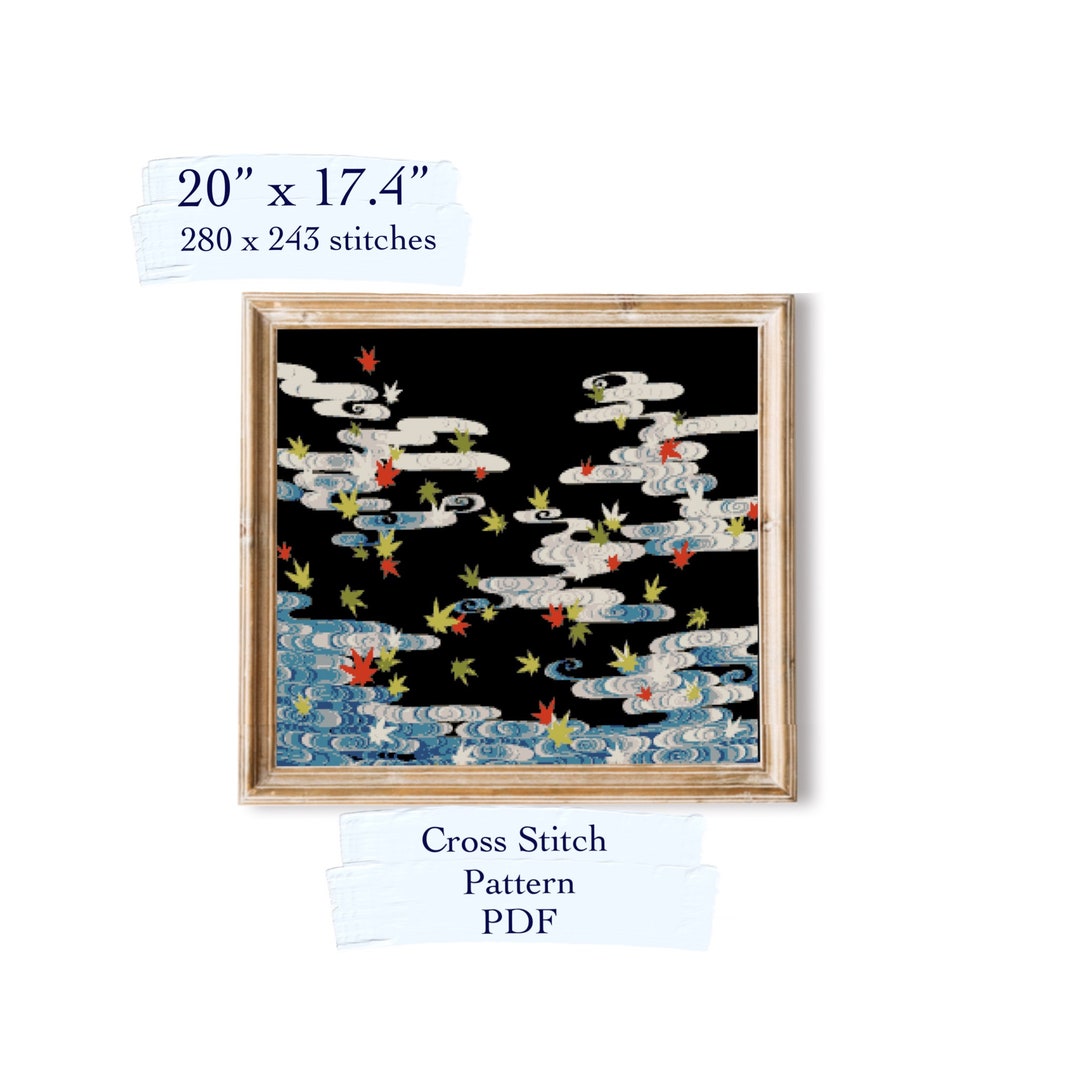 Susoshiki With Maple Leaves in the Tatsuta River Cross Stitch Pattern ...