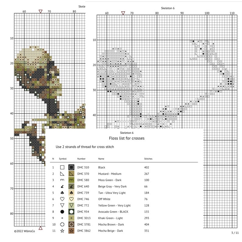 6 Skeleton Cross Stitch Patterns Cross Stitch Charts PDF - Etsy