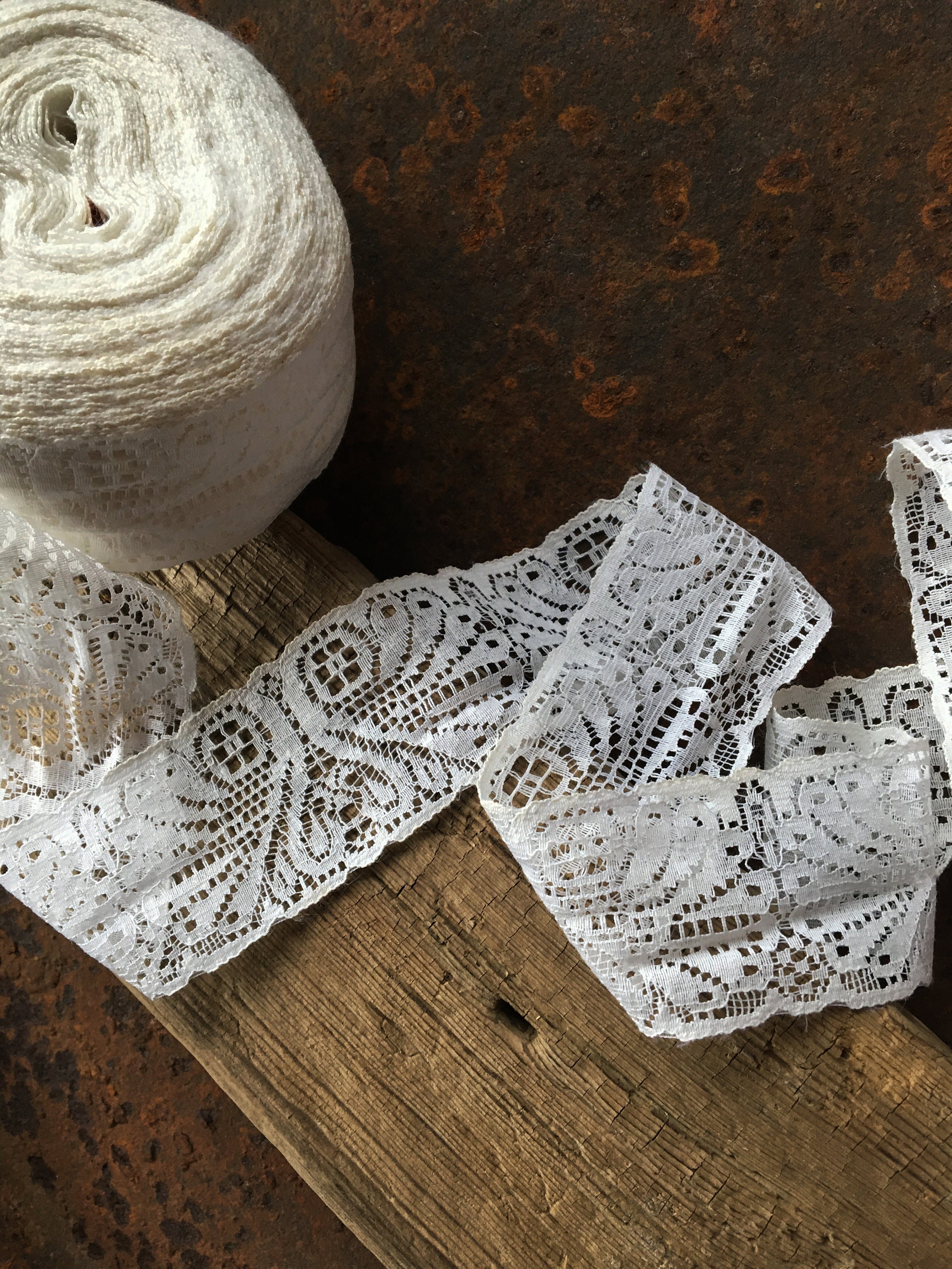 Wide off White Antique Lace Trim by the Yard Destash. Vintage Edging ...