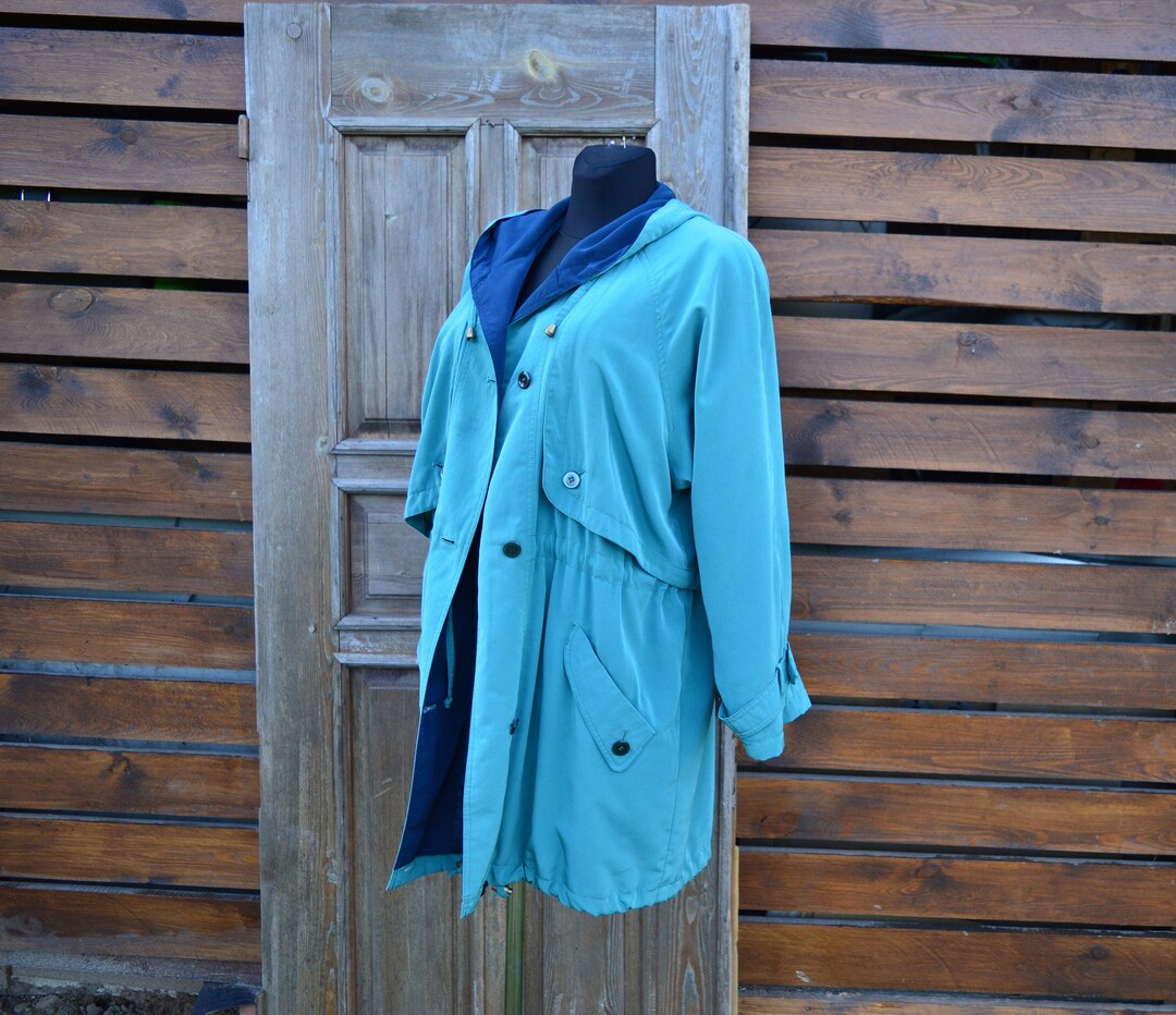 Teal Trench Coat Vintage Windbreaker 80s Clothes - Etsy