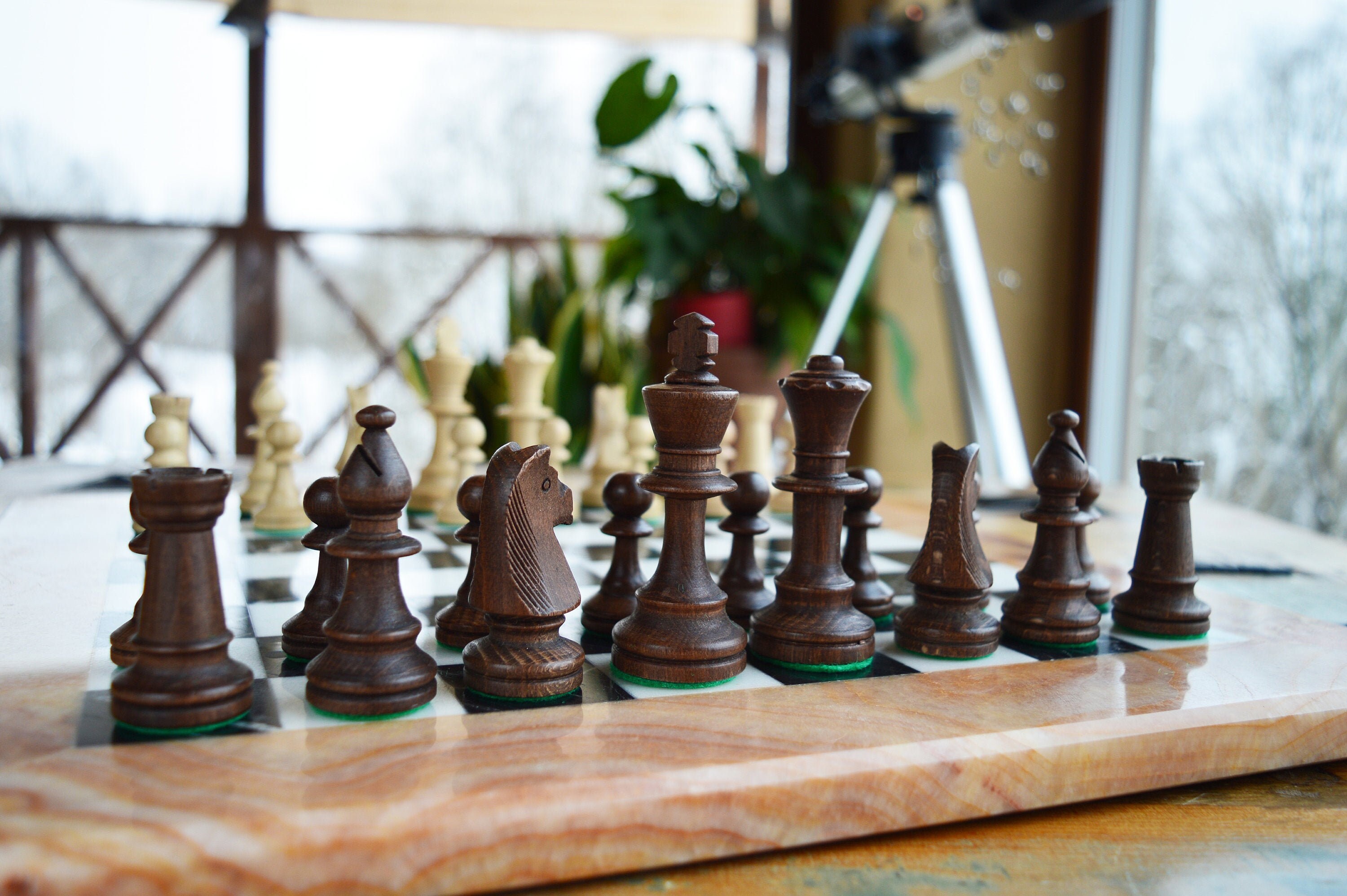 Vintage marble chess set Stone board and wooden pieces | Etsy
