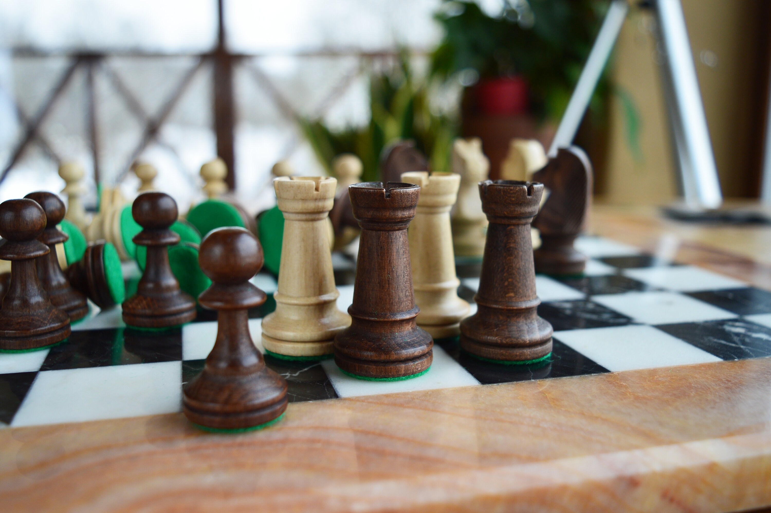 Vintage marble chess set Stone board and wooden pieces | Etsy