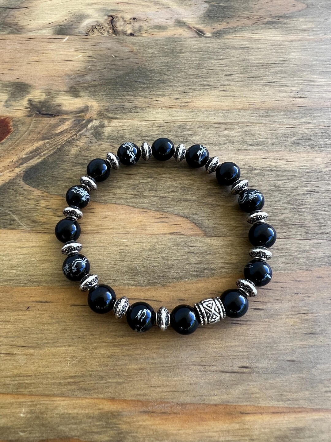 Silver Dragon Black Onyx Crystal Bracelet - Etsy