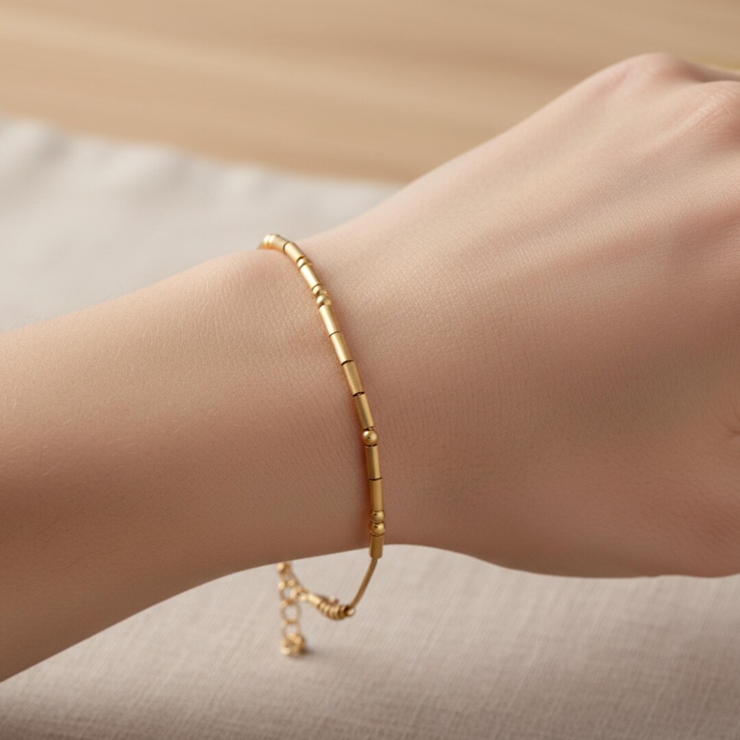 Morse Code Bracelet,14k Gold Plated Minimal Jewelry,custom Mesagge Gift ...