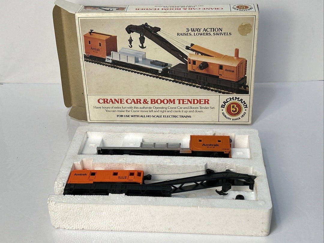 Bachmann Crane Car With Boom Tender Amtrak #1438 HO Scale Very Good 3 ...