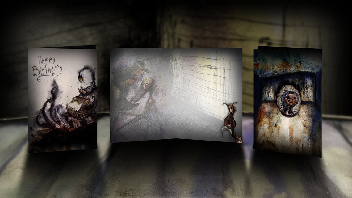 4 PACK! - Gothic Folding Birthday Cards - Creepy - Halloween - Gift ...