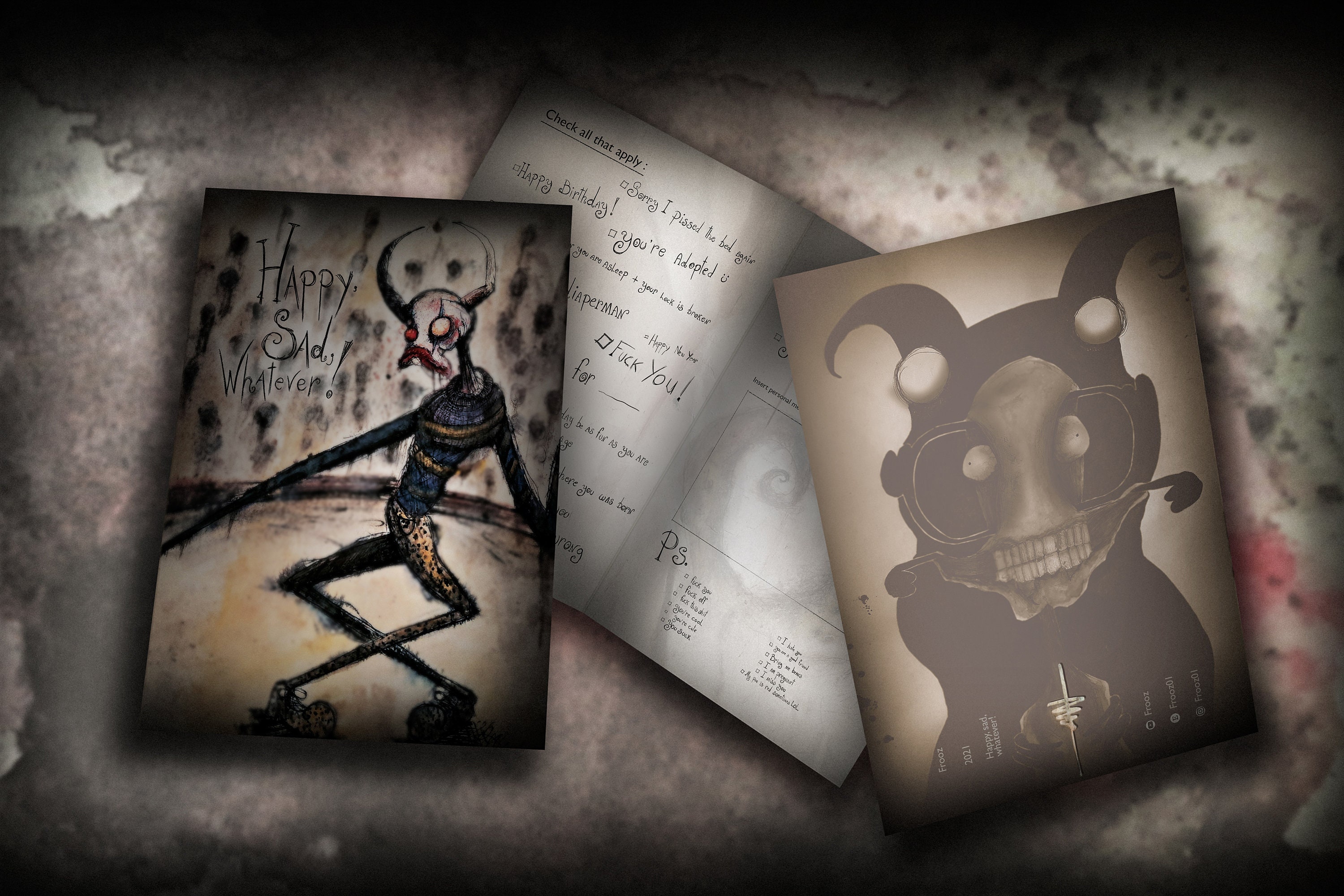 4 PACK All Purpose Premium Folding Cards Creepy, Goth, Scary, Funny ...