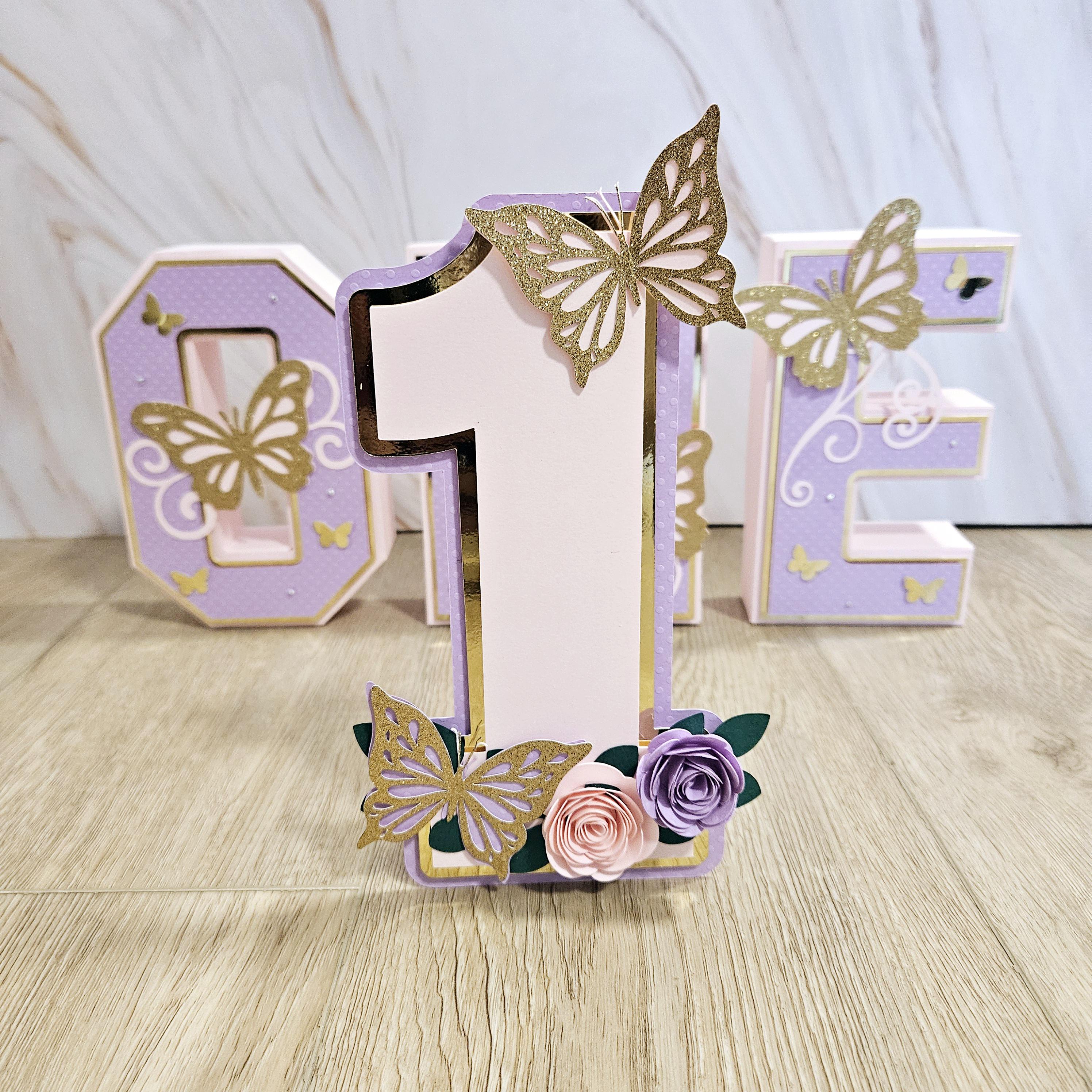 Butterfly Theme 3D Letter, Number Cake Topper, Birthday Decor ...