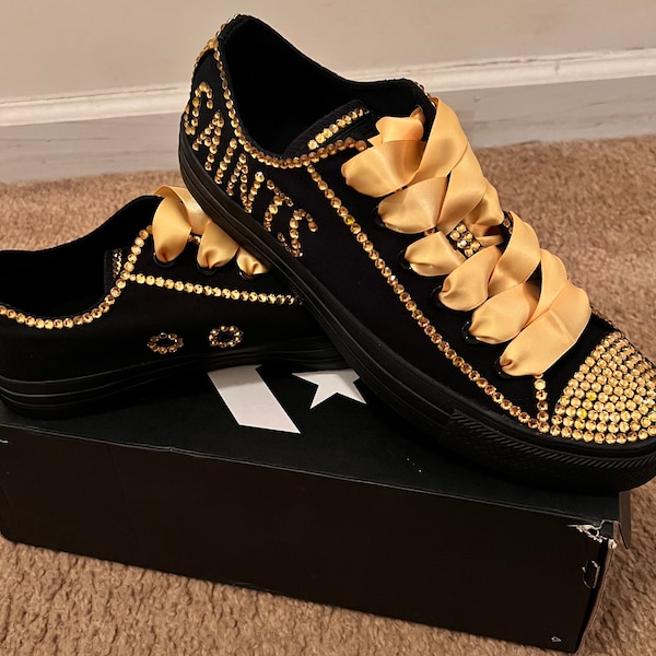 Black Rhinestone Tennis Shoes - Etsy