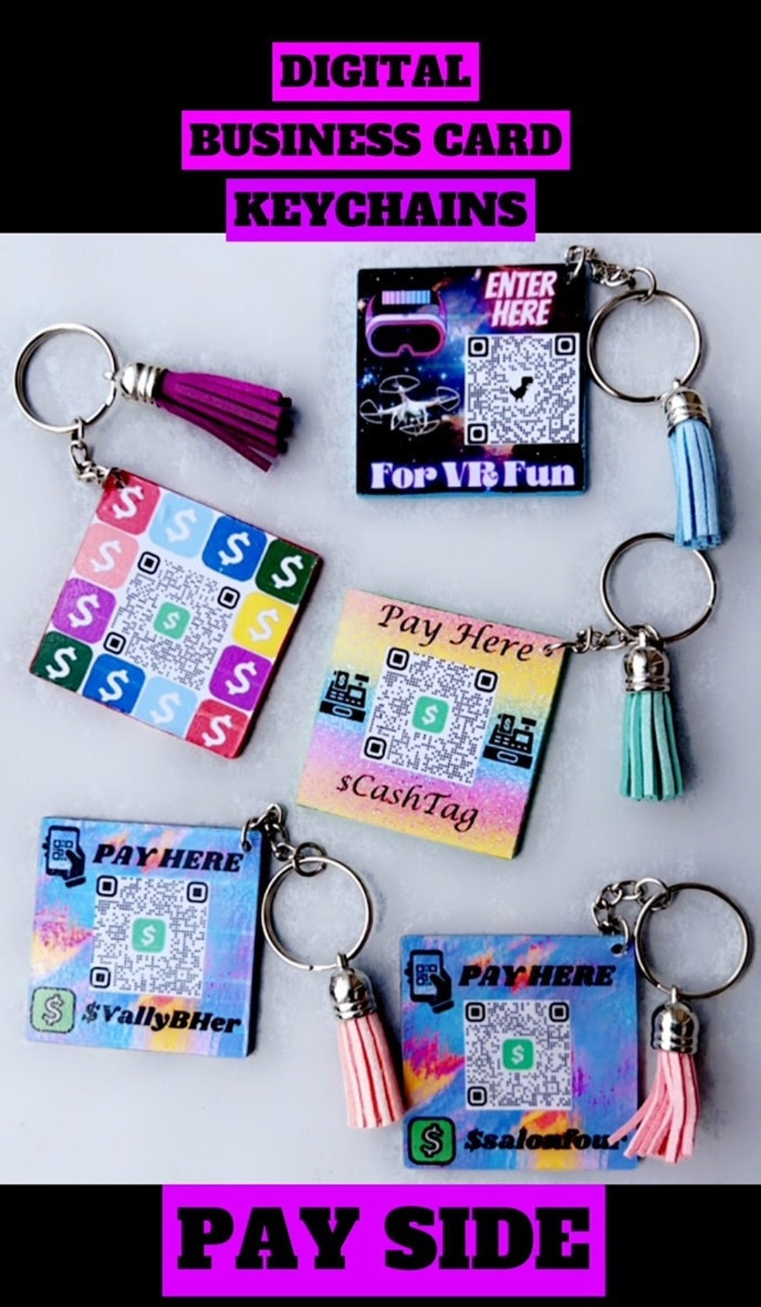Digital QR Code Business Card Keychains - Etsy
