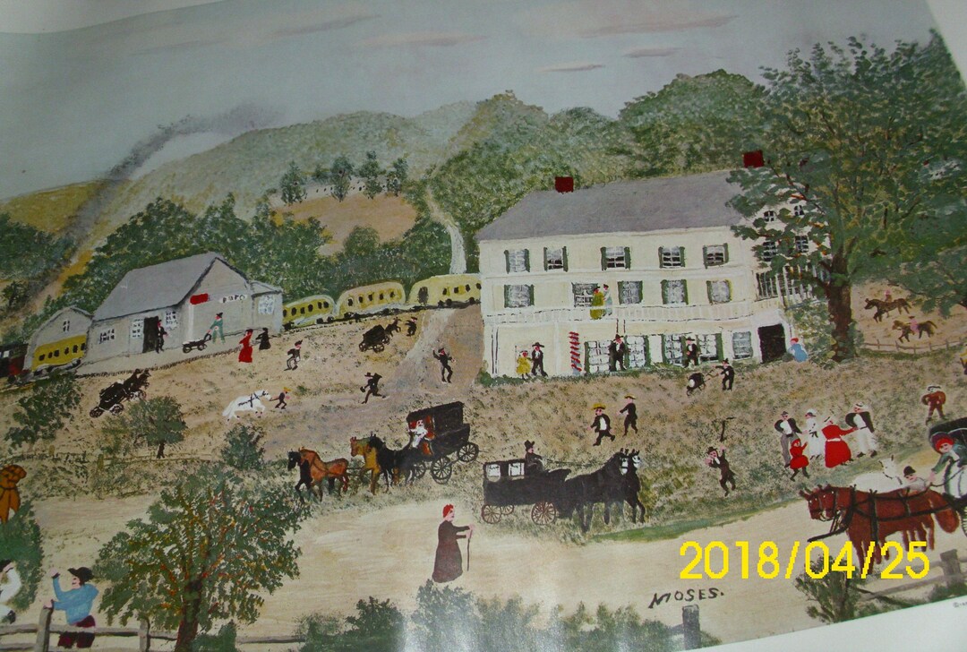 Grandma Moses "halloween" Folk Art Needlepoint: Railroad Bridge - Etsy