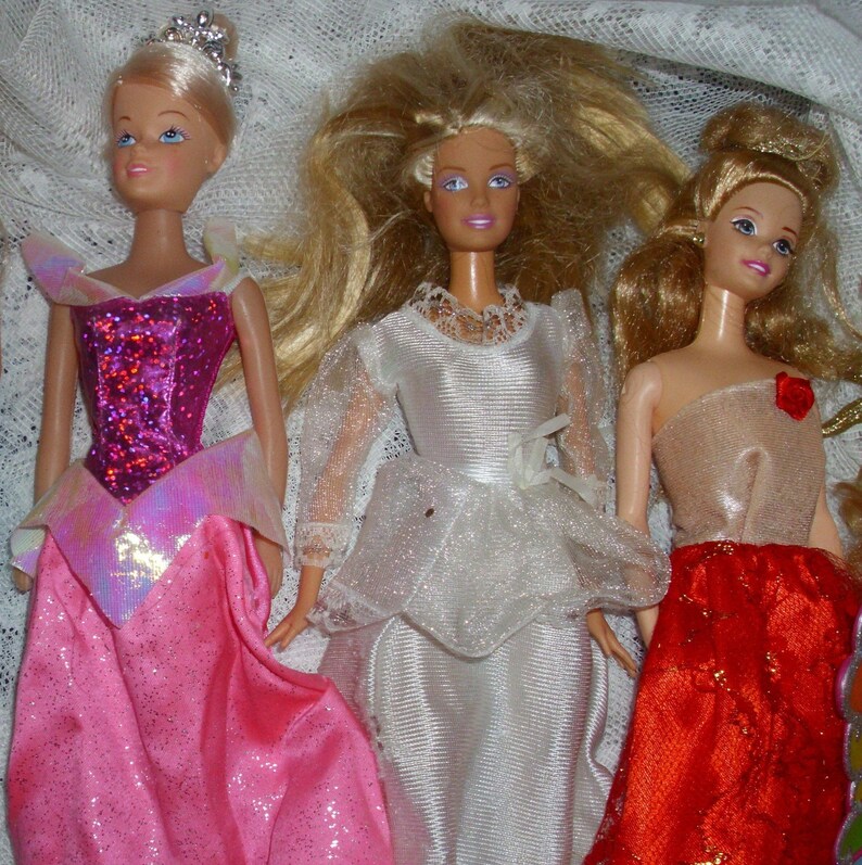 Mattel Barbie Trio in Princess Gowns Deep Pink on Pink White - Etsy