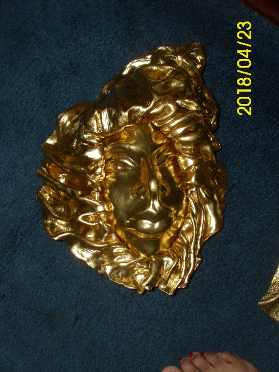 GOLD LEATHER FACE Estste Find Gold Painted Lovely Design | Etsy