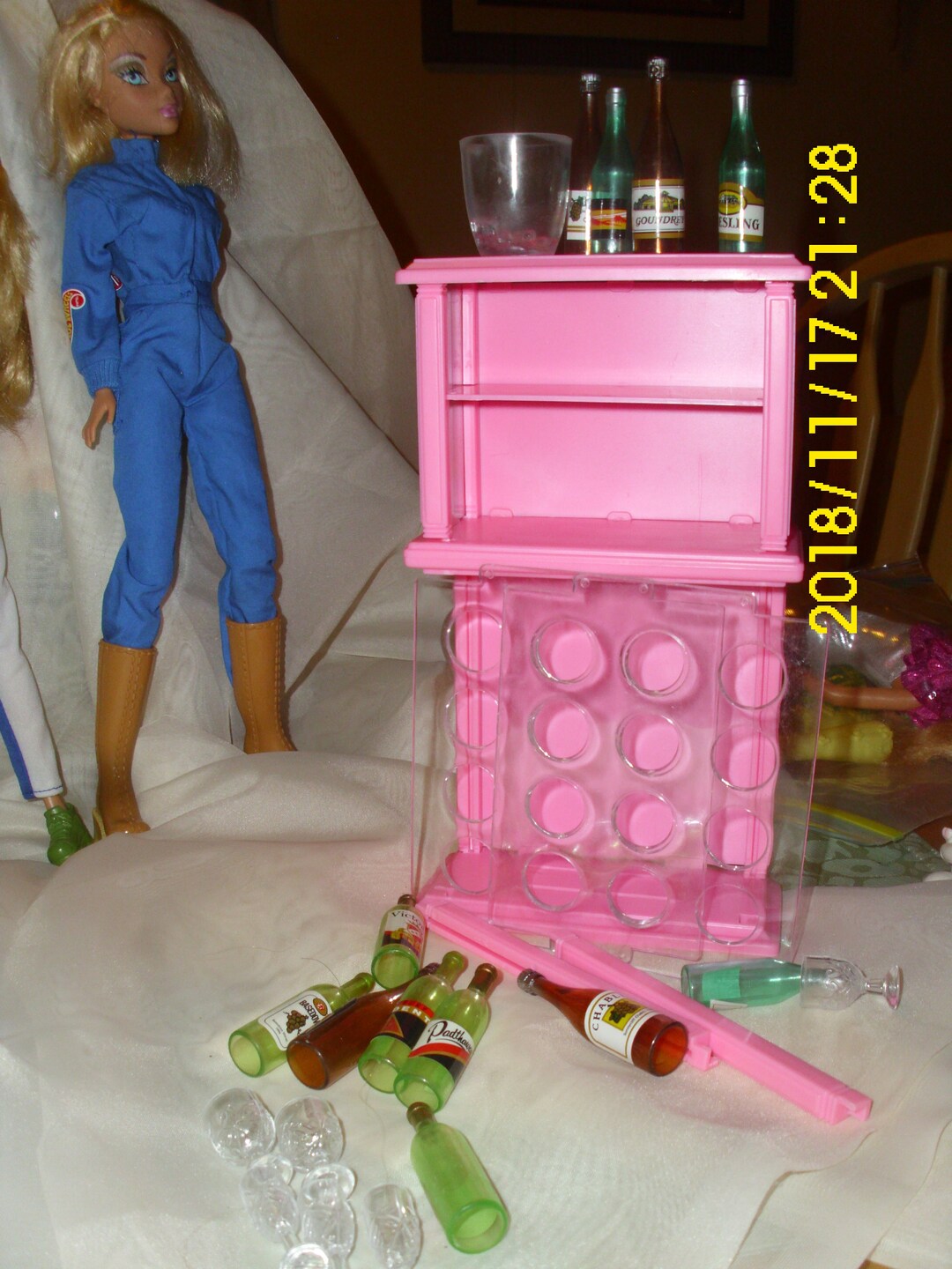 Mattel Doll Furniture: Wine Rack Pink Several Bottles of Fake Wine Set ...